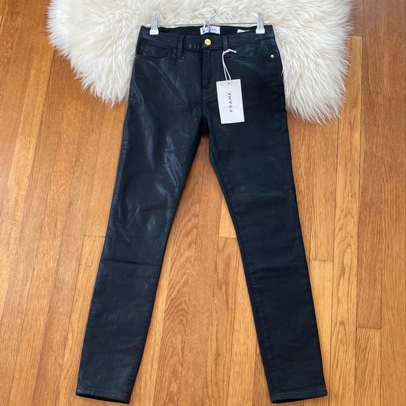 Frame Denim | Jeans | Frame Coated Le Skinny De Jean In Noir Nwt | Poshmark